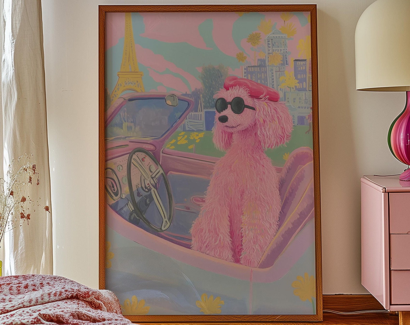 Wall Art Pink Poodle Print Paris Dopamine Decor Danish Pastel Girly ...