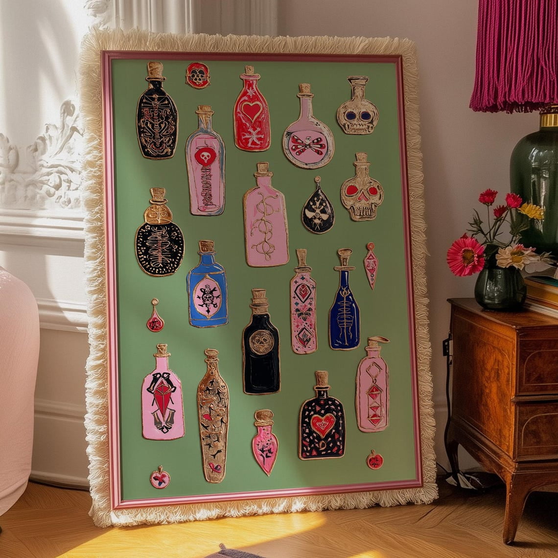 Wall Art, Pink Potion Bottle Print, Witchy Gothic Decor, Apothecary ...