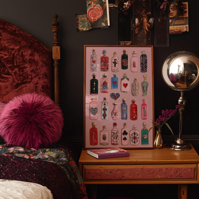 Wall Art, Potion Bottle Print, Witchy Aesthetic Decor, Pink Magic ...