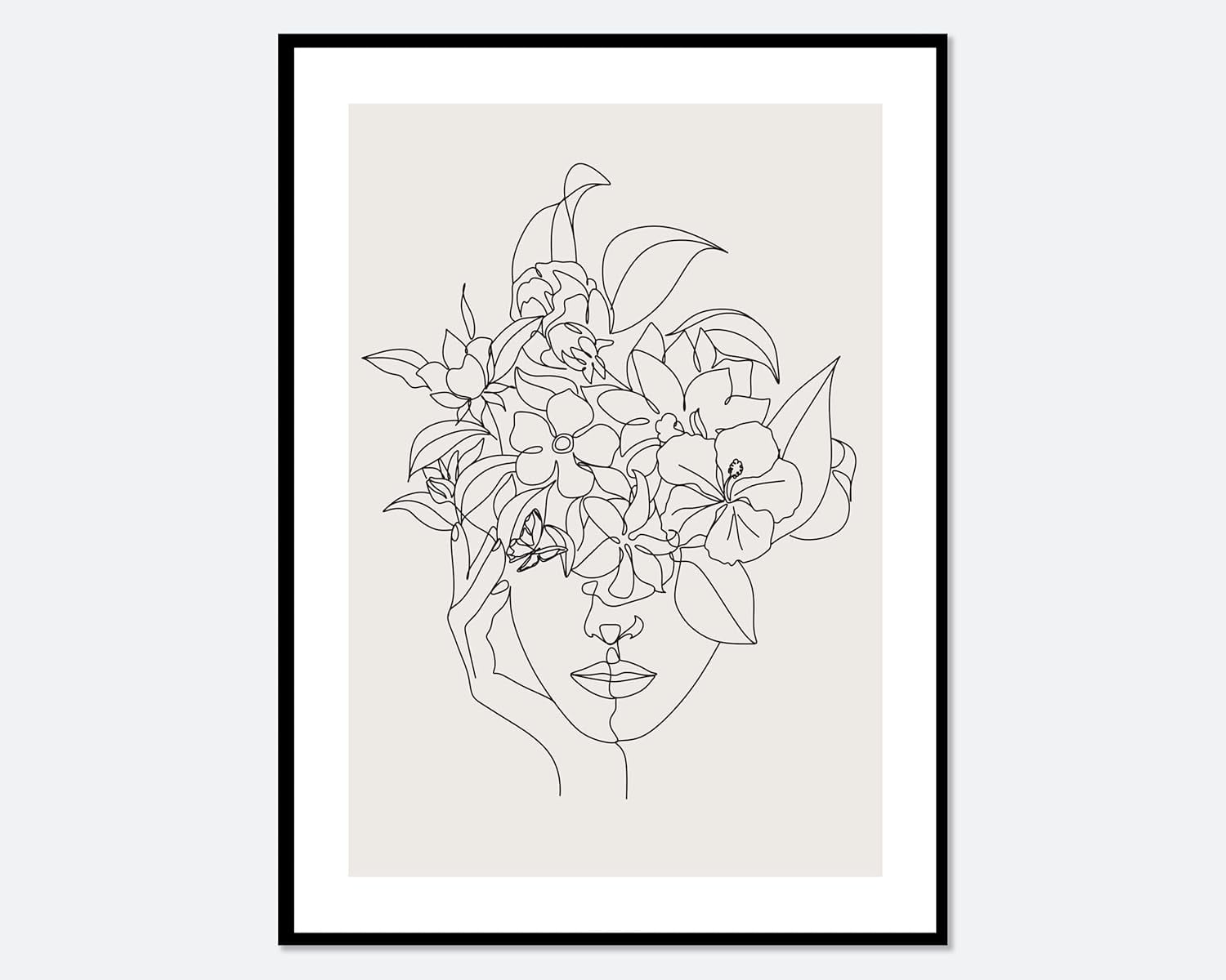 Wall Art Print Single Line Woman Head of Flowers Line Art Print | One ...
