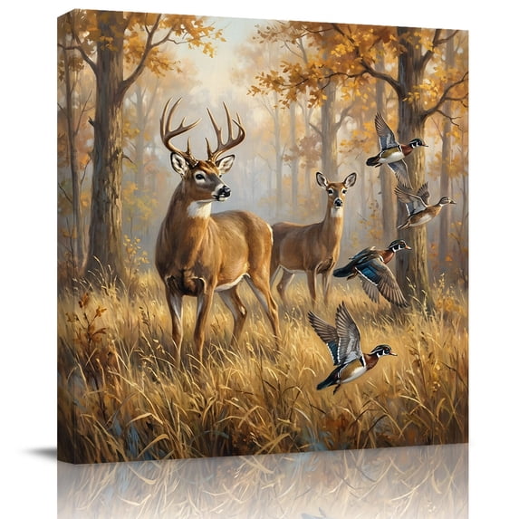 Wall Art Prints, Brown Deer Birds Framed Canvas Prints for Bedroom ...