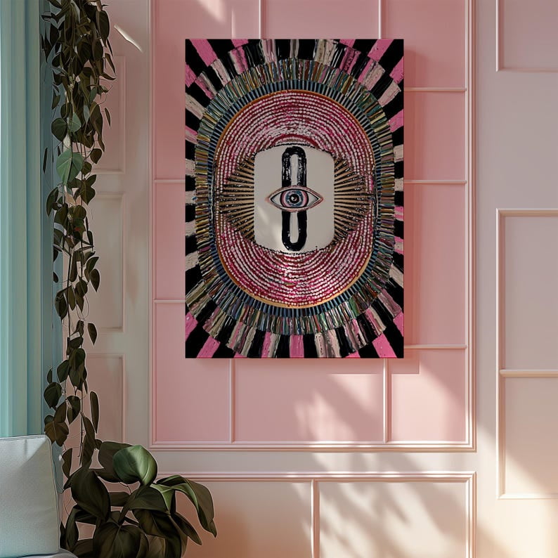 Wall Art, Psychedelic Eye Canvas, Maximalist Decor, Surrealist Optical ...