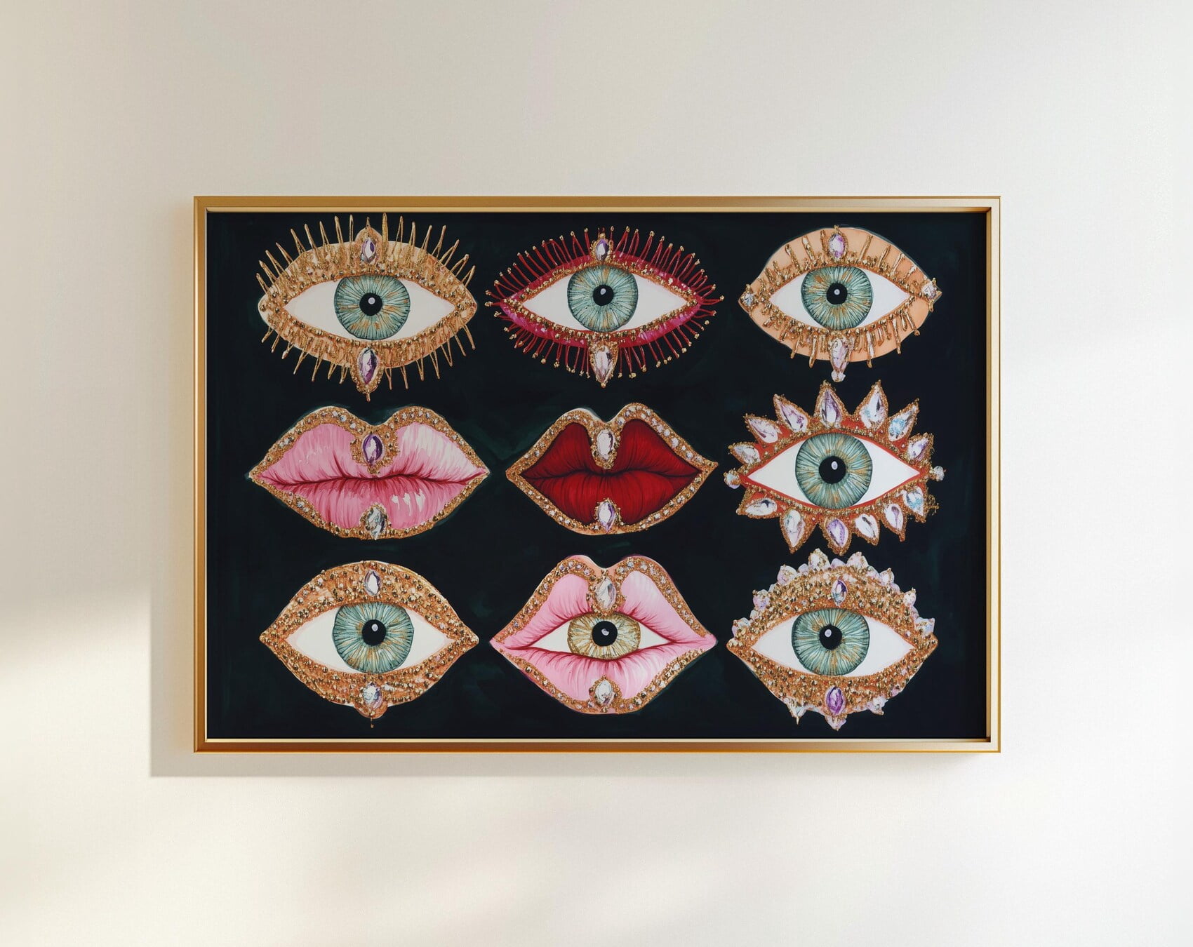 Wall Art, Psychedelic Eye Lips Print, Gothic Glam Decor, Maximalist ...