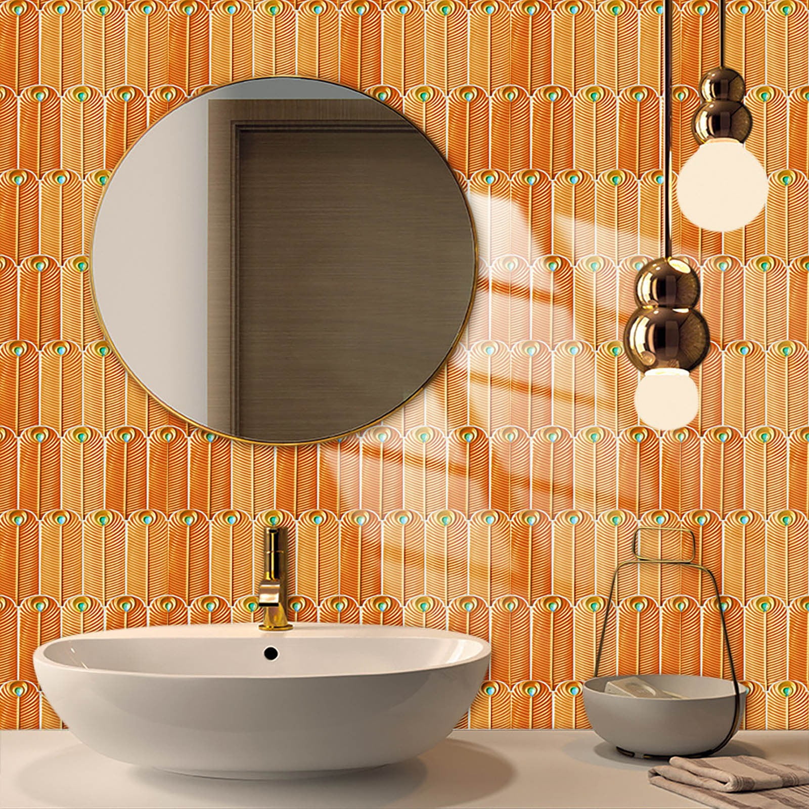 Wall Art Retro Peacock Feather Texture Imitation Epoxy Crystal Film 3D ...