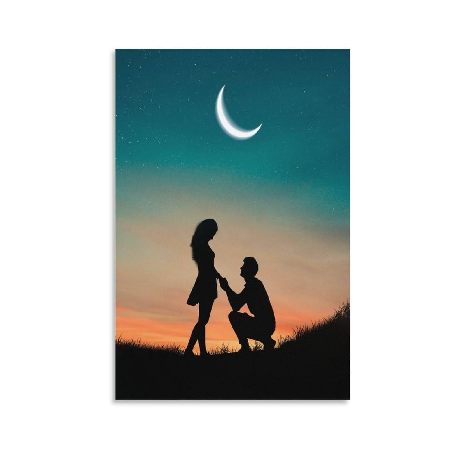 Wall Art Romantic Poster of Couple Proposing Under Beautiful Night ...