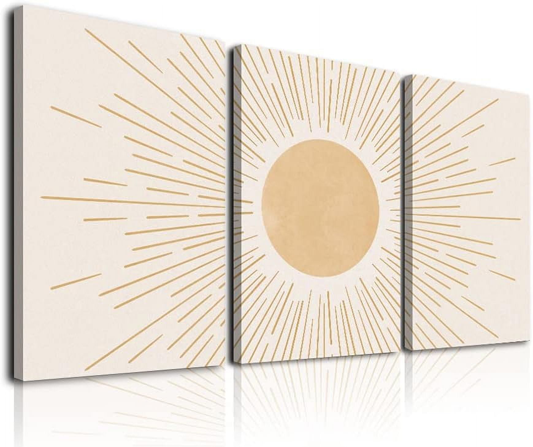 Wall Art Set of 3, Wall Art Yellow Sun Rising Geometric Nature ...
