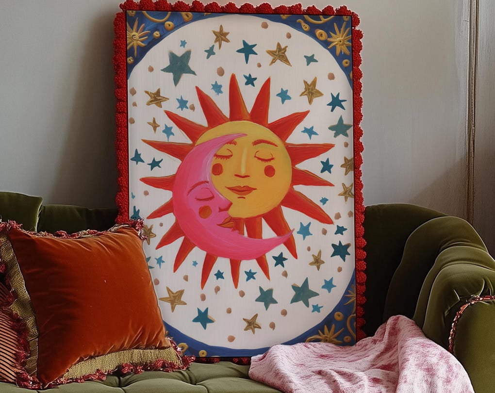 Wall Art, Sun And Moon Print, Celestial Kissing Poster, Boho Bedroom ...