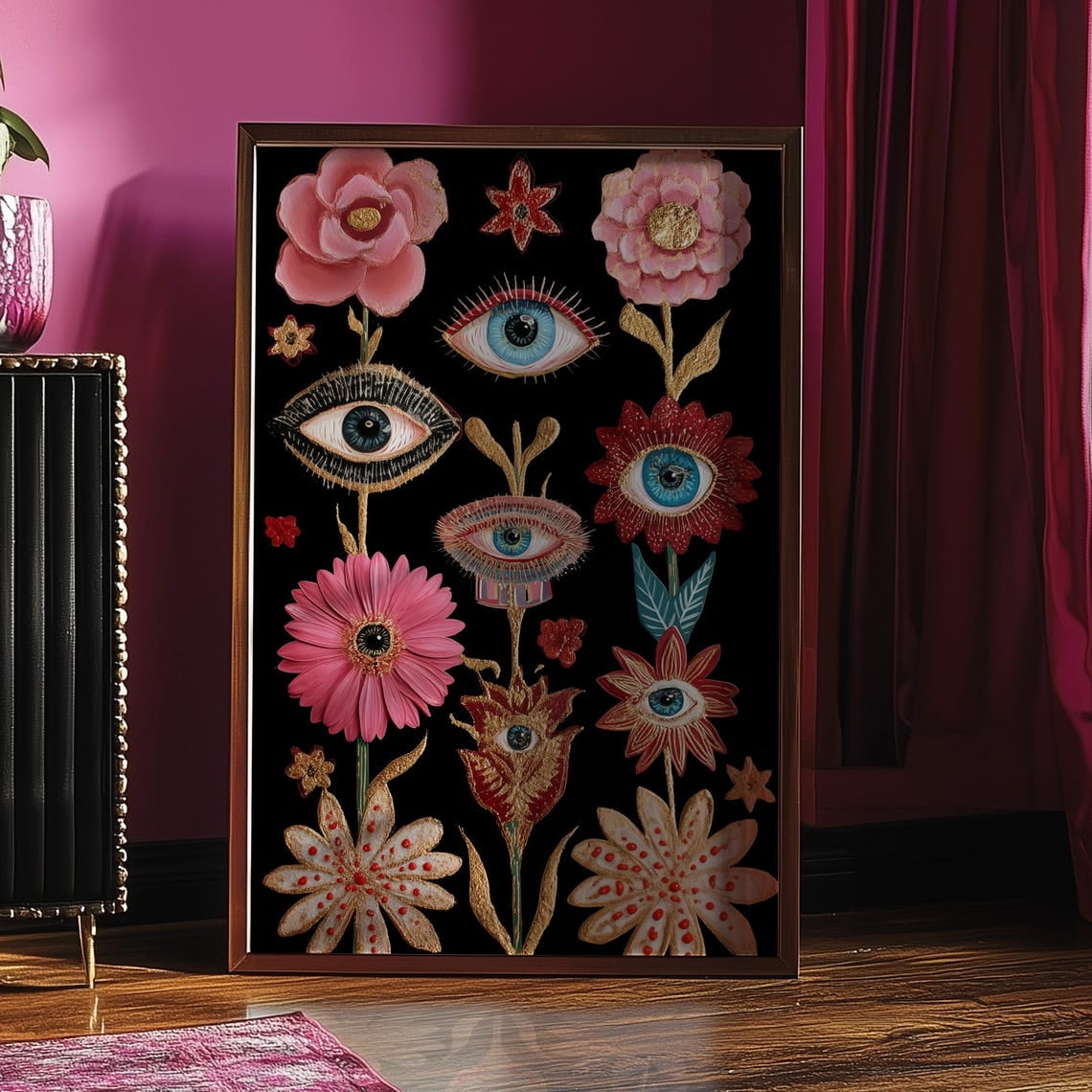 Wall Art, Surreal Floral Eye Print, Mystical Flower Poster, Eclectic ...