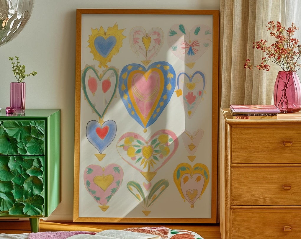Wall Art, Vintage Cottagecore Heart Wall Art, Retro 70S Love Poster ...