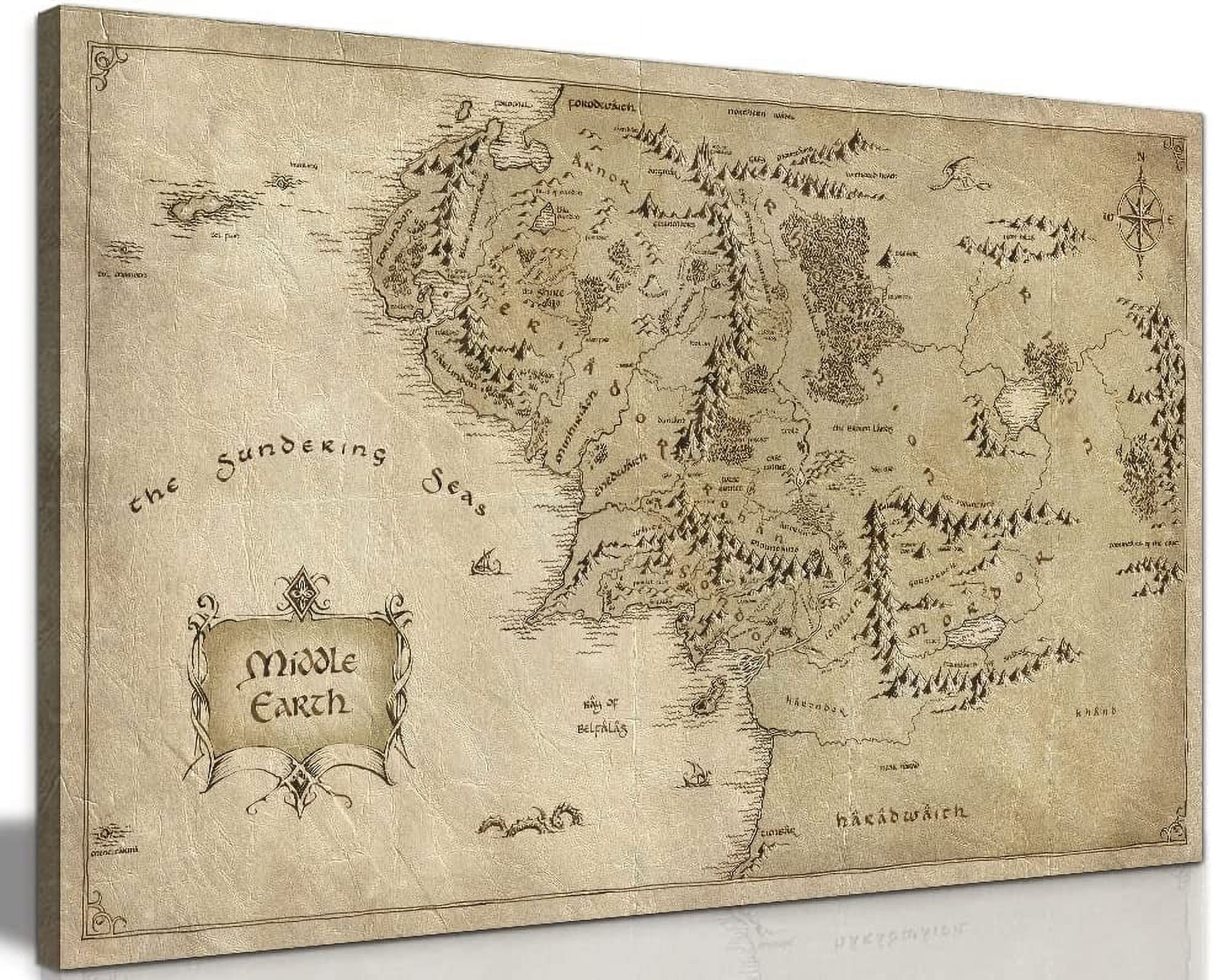 Wall Art Vintage Middle Earth Map Canvas Print Poster Wall Decor Canvas ...