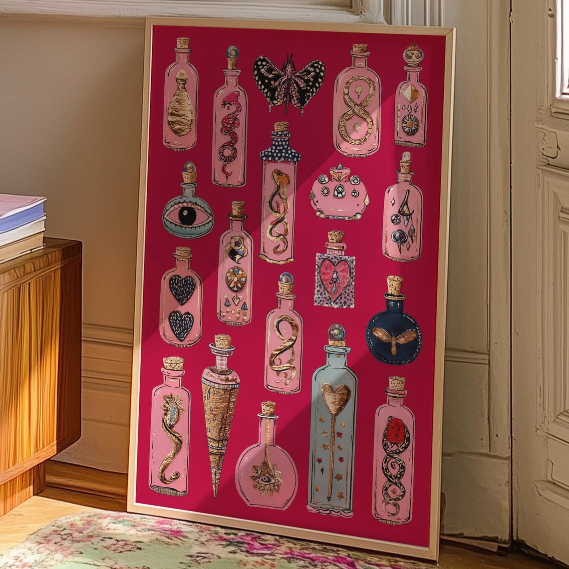 Wall Art, Witchy Potion Bottle Print, Pink Magic Elixir Decor, Mystical ...
