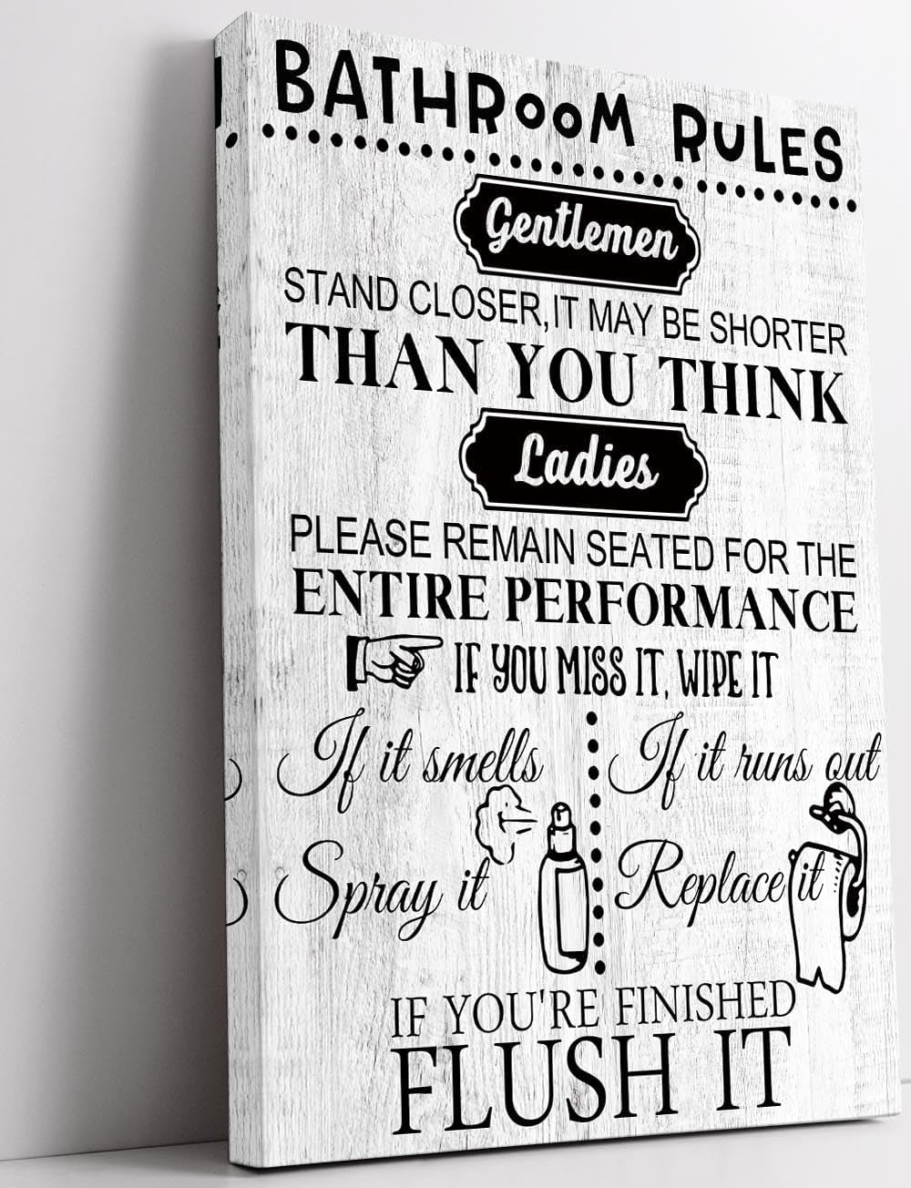Wall Art for Bathroom Decor Bathroom Rules Artwork Black White Canvas ...