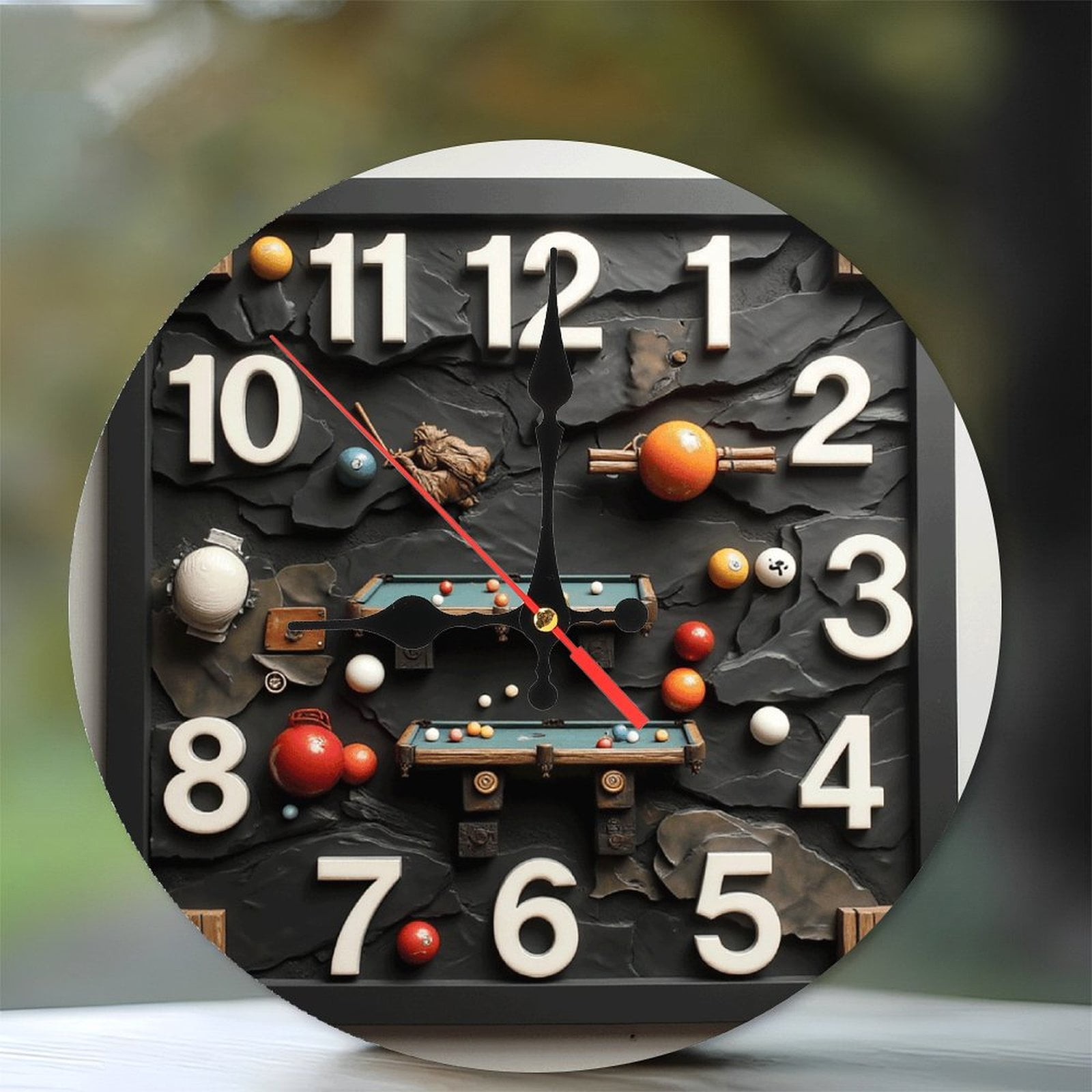 Wall Art with Pool Table And Number Design 10-Inch Silent Wooden Wall ...