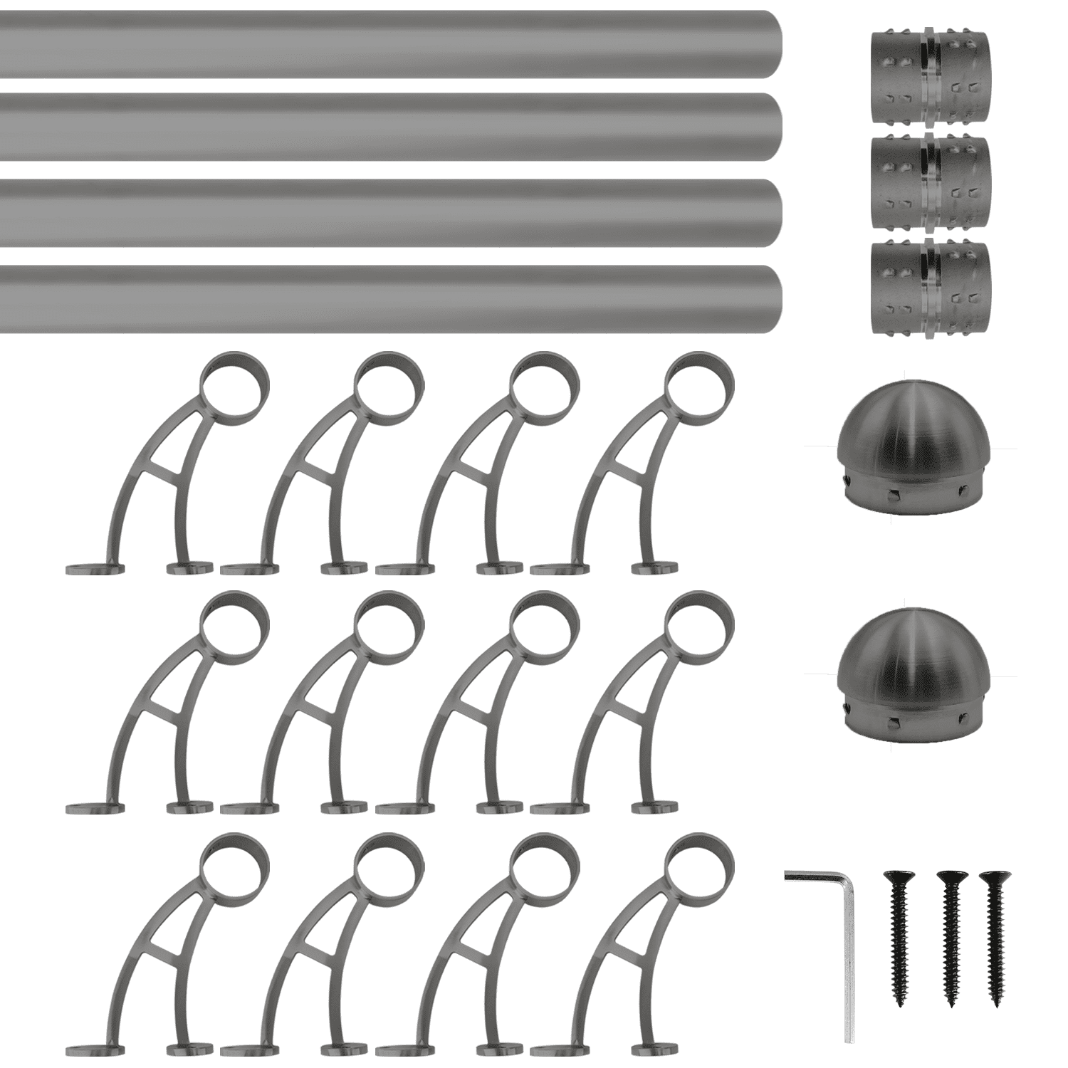 Wall Bar Mount Foot Rail Kit, Dark Gray Finish Stainless Steel Tubing w ...