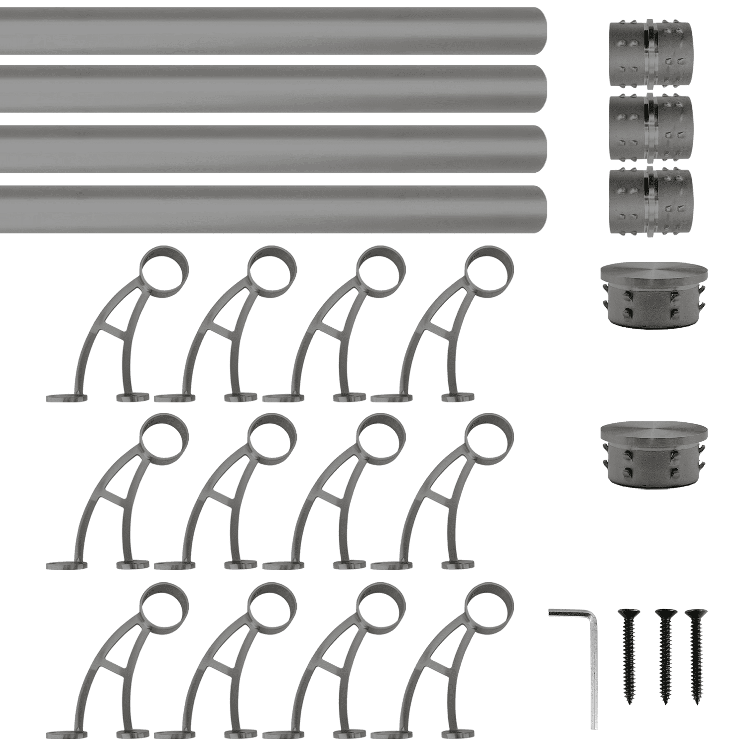 Wall Bar Mount Foot Rail Kit, Dark Gray Finish Stainless Steel Tubing w ...