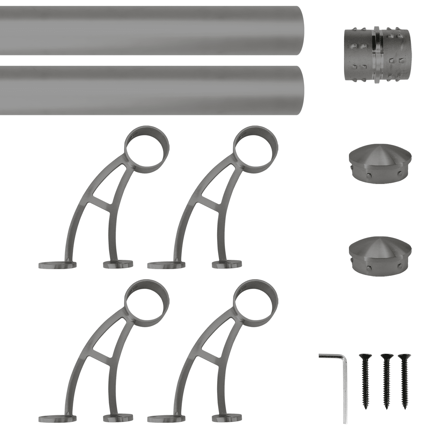 Wall Bar Mount Foot Rail Kit, Dark Gray Finish Stainless Steel Tubing w ...
