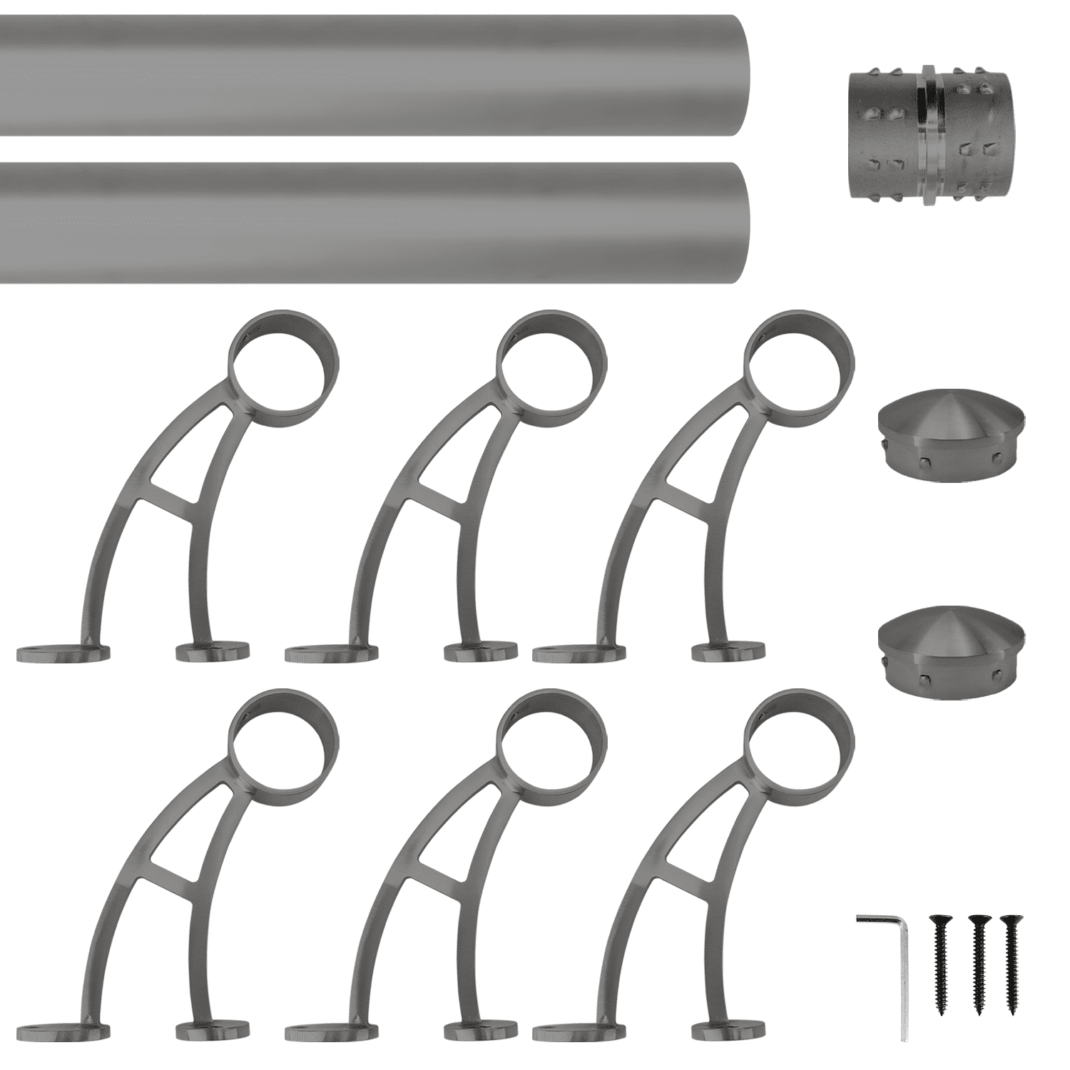 Wall Bar Mount Foot Rail Kit, Dark Gray Finish Stainless Steel Tubing w ...