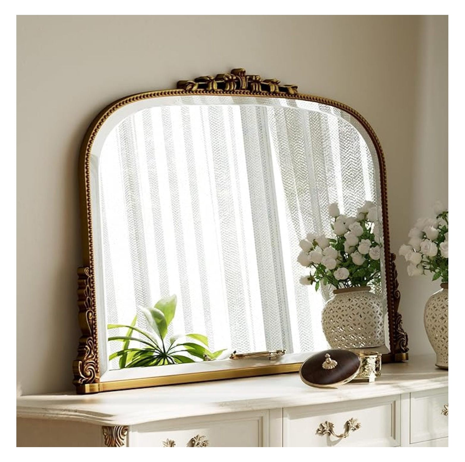 Wall Beaded Mirror, 36 x 27 Inch Round Top Right Angle Wall Mirror ...