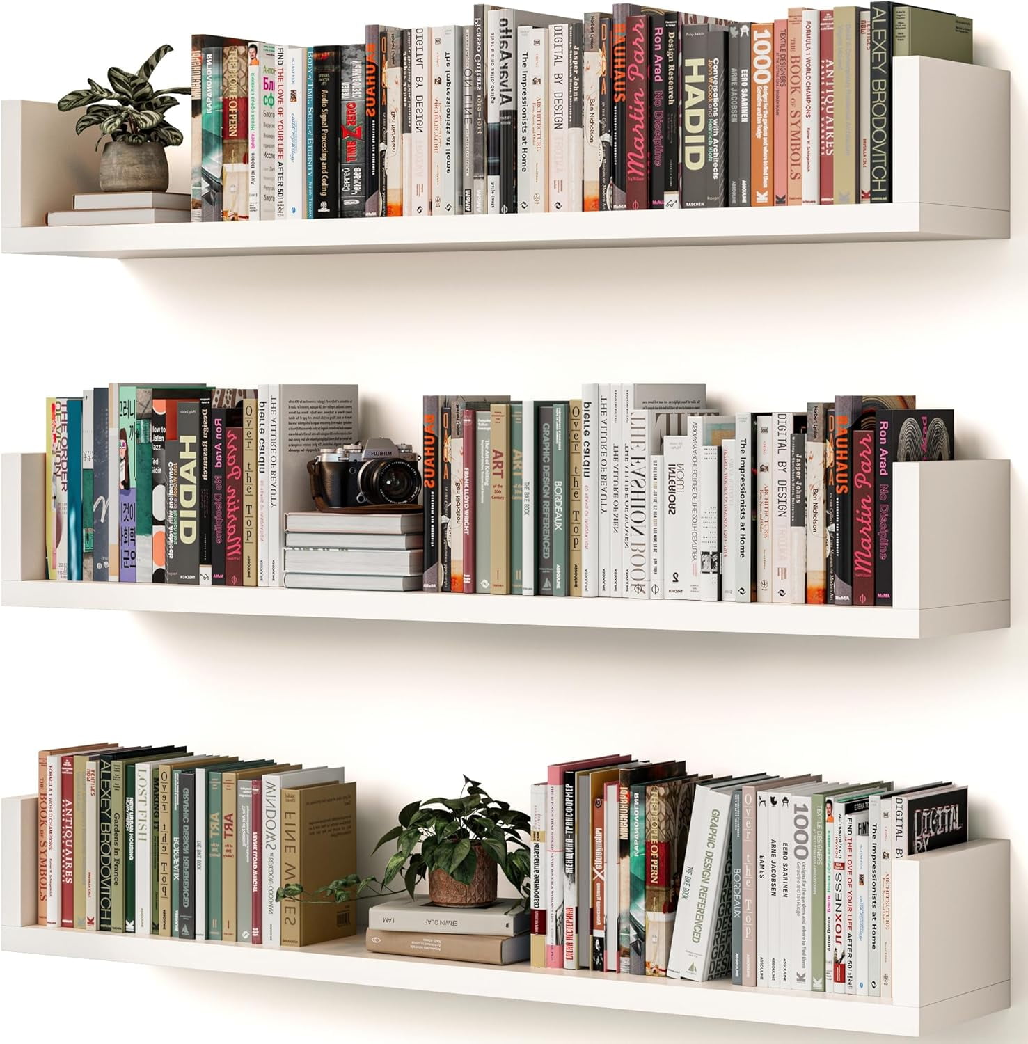 Wall Bookshelf, Set of 3, 36 Inches U Shaped Wall Shelves, Long Deep ...