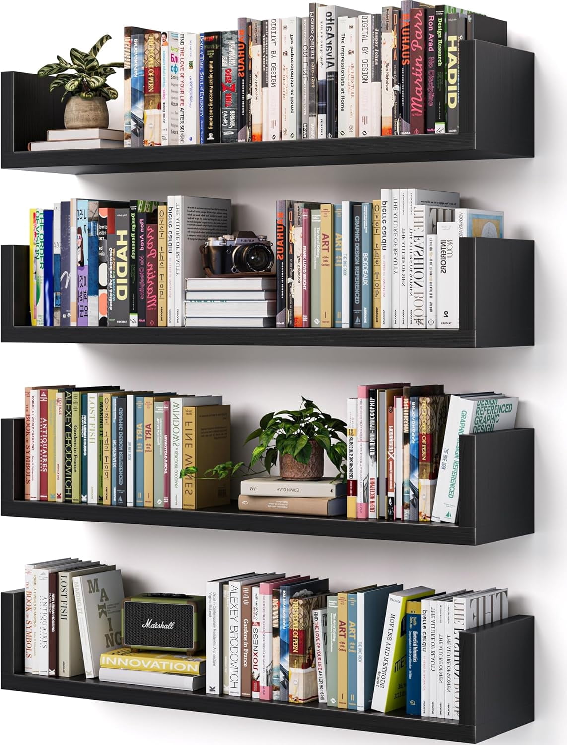 Wall Bookshelf, Set of 4, U Shaped Floating Bookshelf, Hanging ...
