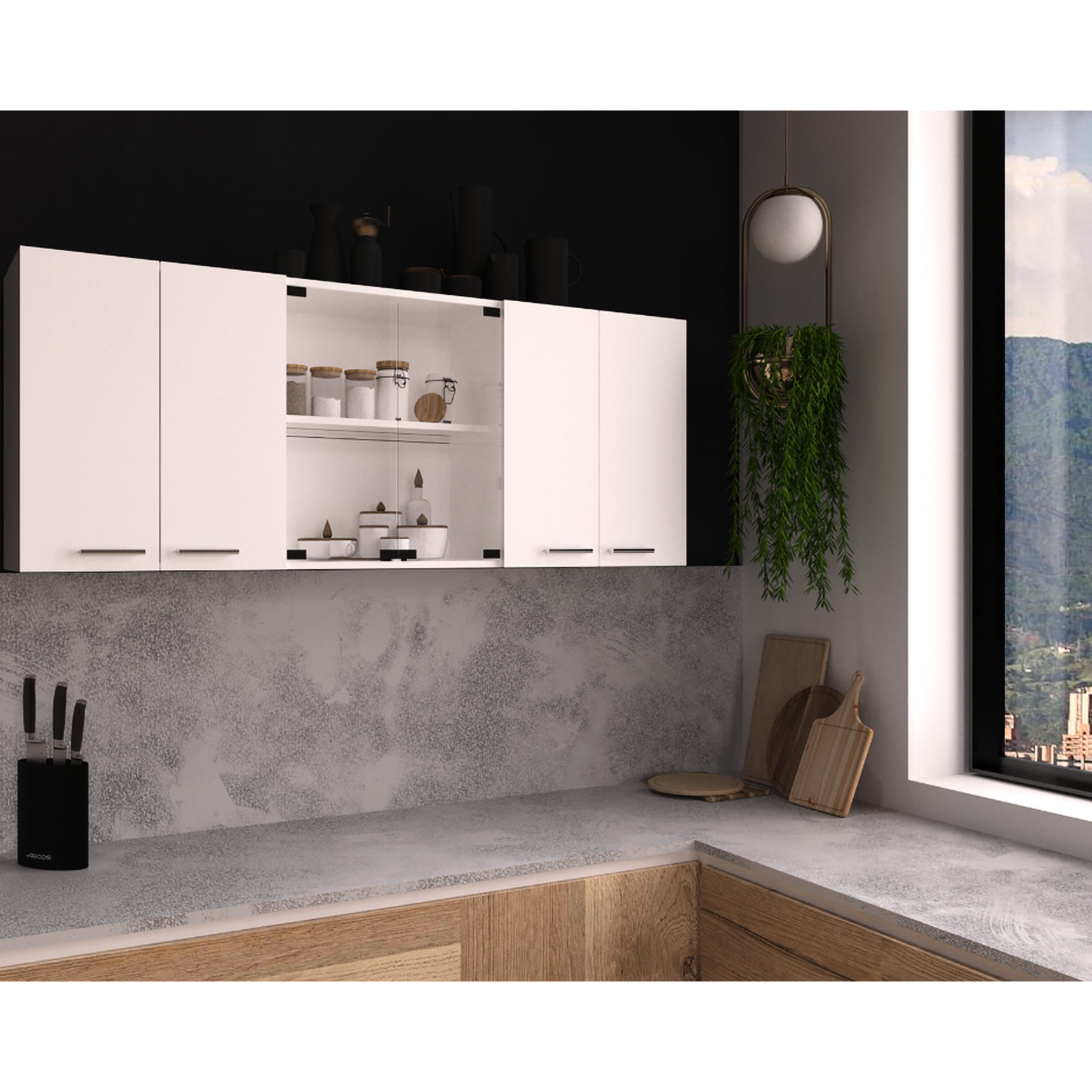 Wall Cabinet 24" H, White, Four Doors With Internal Shelves & Organizer ...