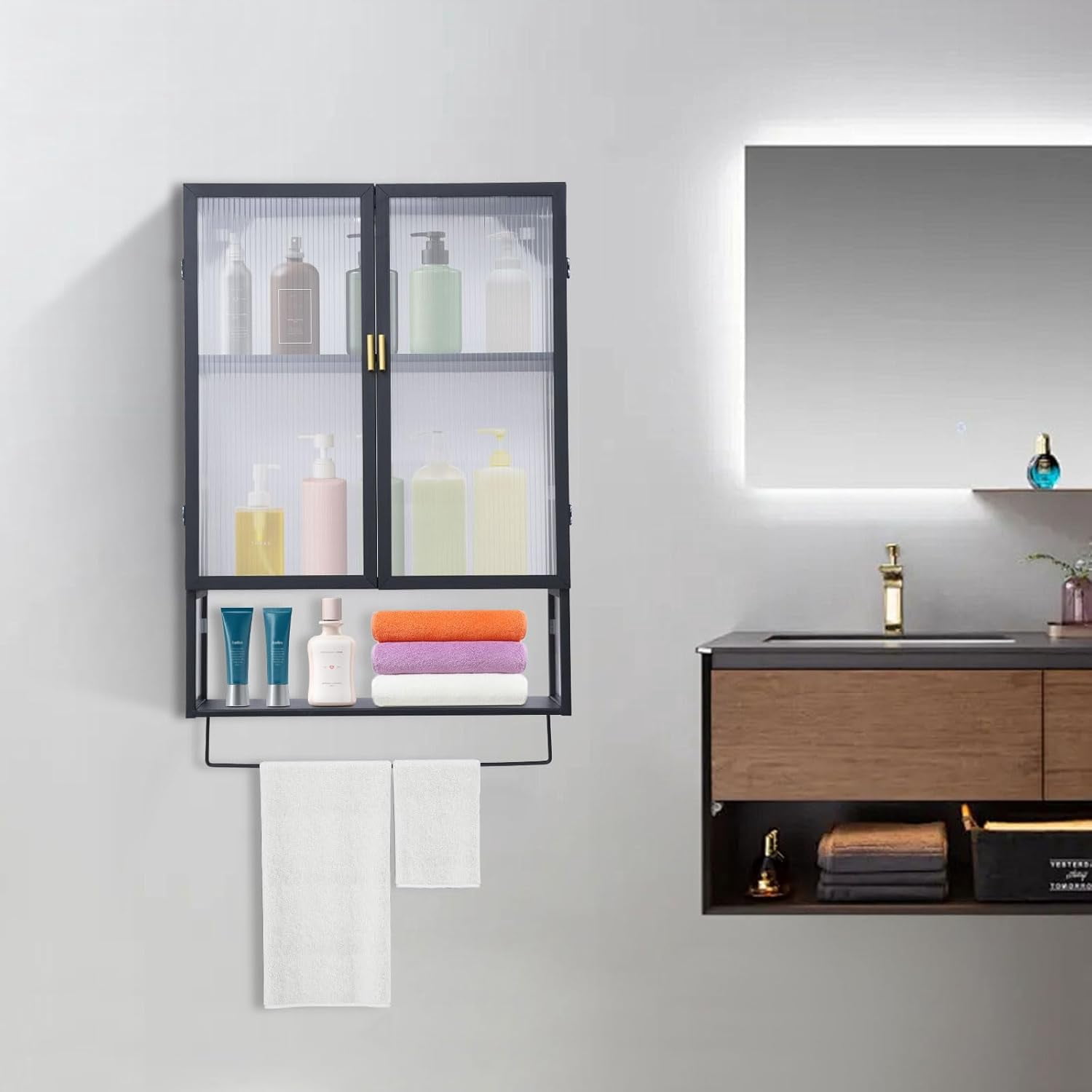 Wall Cabinet with Door, Black Retro Style Double PC Wall Cabinet Wall ...