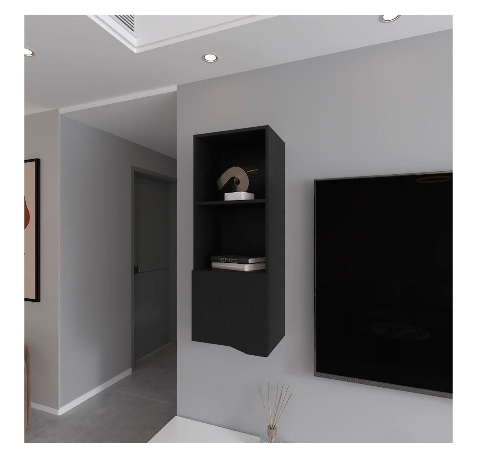 Wall Cabinet Hopewell - Black Living Room Storage - Modern Floating ...
