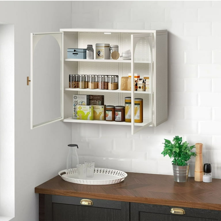 Wall Cabinet Metal Storage Cabinet wit Double Fluted Glass Door and Detachable Shelves Freestanding Cabinet for Office Dining Room Living Room Kitchen Bathroom Walmart