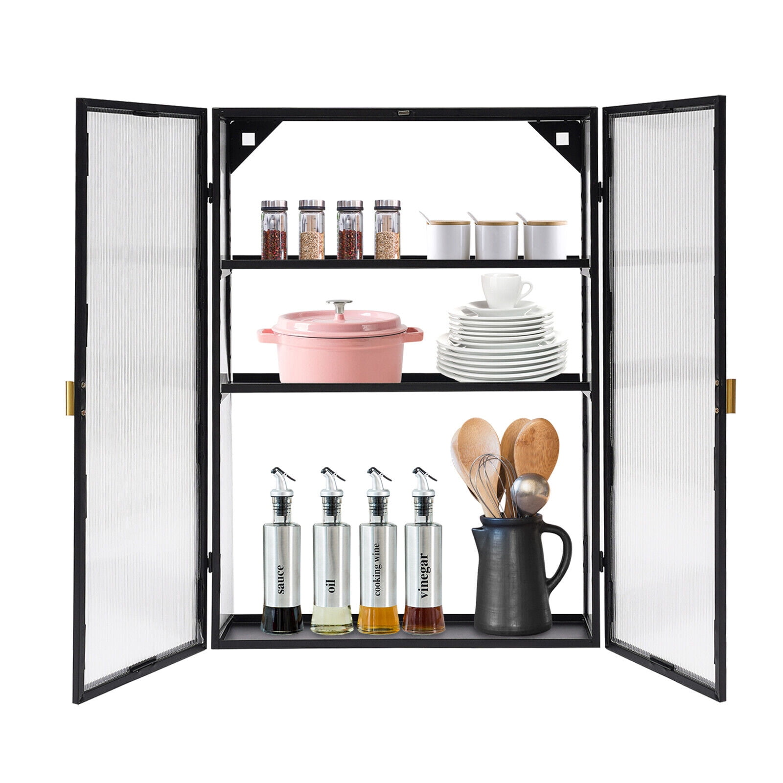 Wall Cabinet W/Glass Doors Wall Mounted Storage Cabinet W/Detachable ...