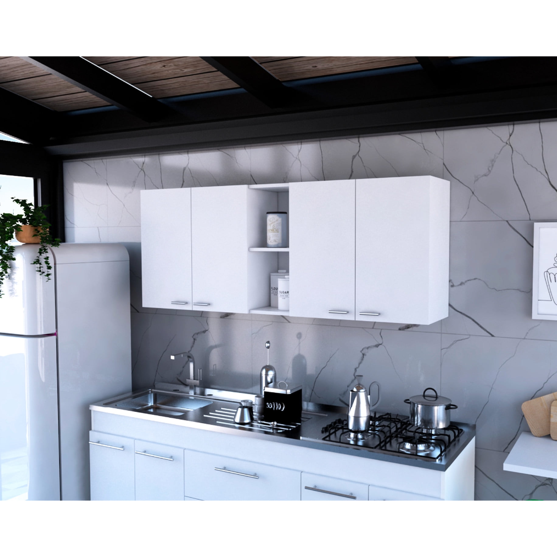 Wall Cabinet | White, Open Shelves for Storage, Internal Organizer ...