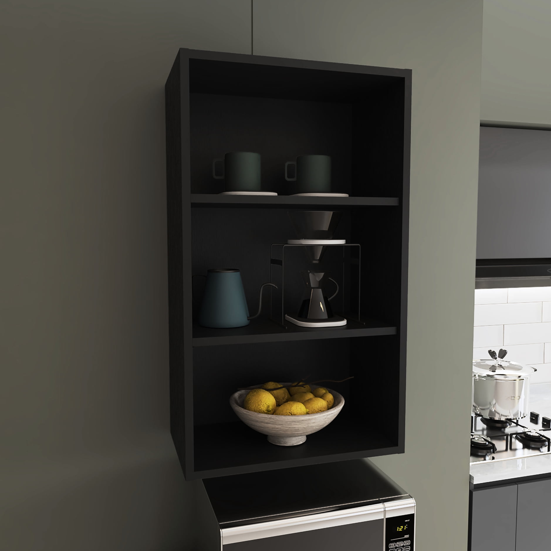 Wall Cabinet With 3 Open Shelves, 36" High For Bedroom, Living Room ...