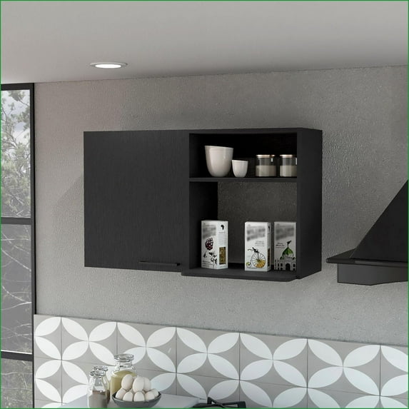 Wall Cabinets 2-Piece Set, Wenge Finish with 2-Tier Shelves ...