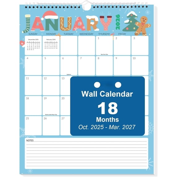 Wall Calendar 2025-2026- 18 Months Oct. 2025 - Mar. 2027, 11.5"x14.5 ...