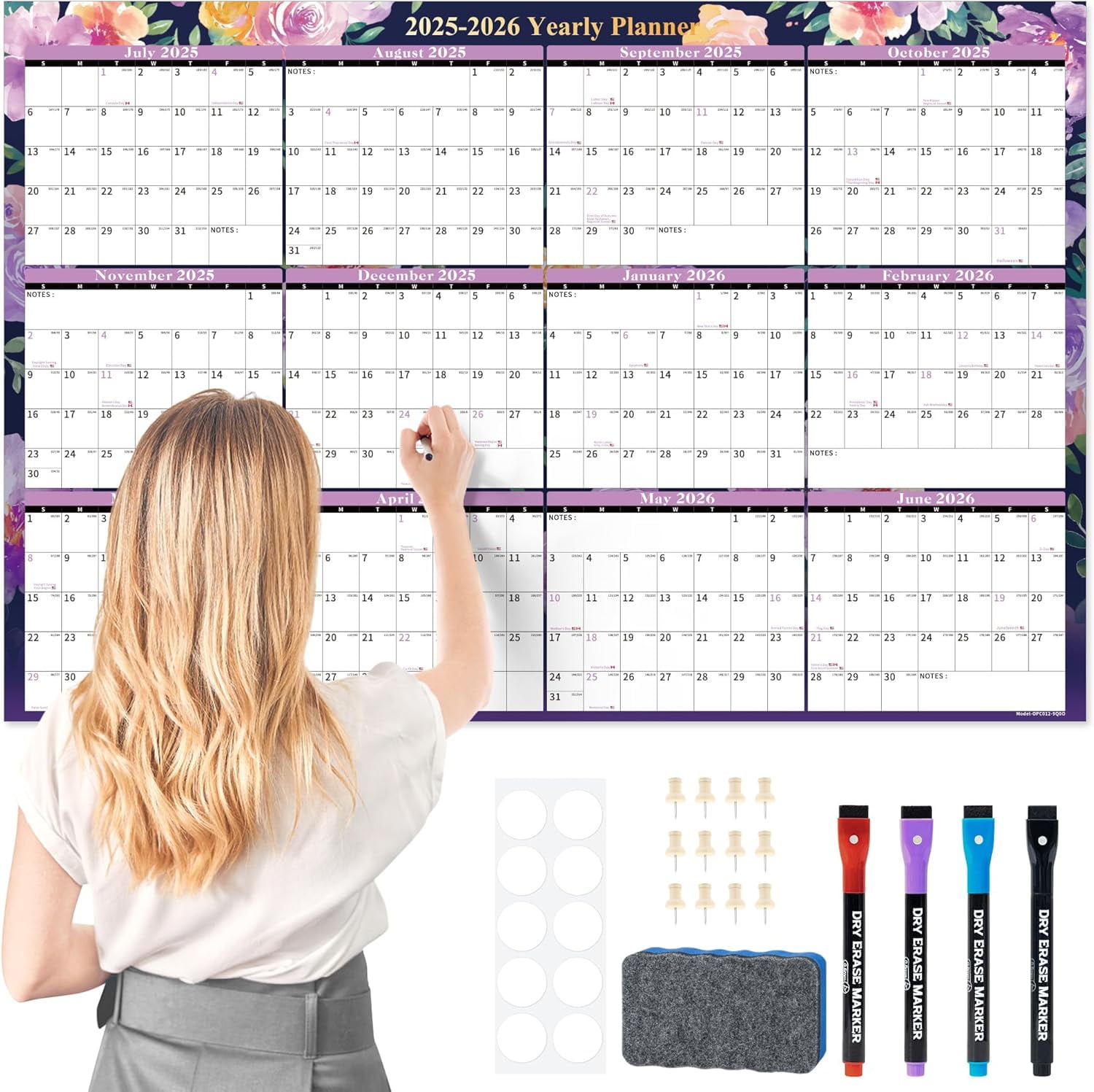 Wall Calendar 2025-2026 Large 32'' x 48'' Dry Erase Calendar for Wall ...