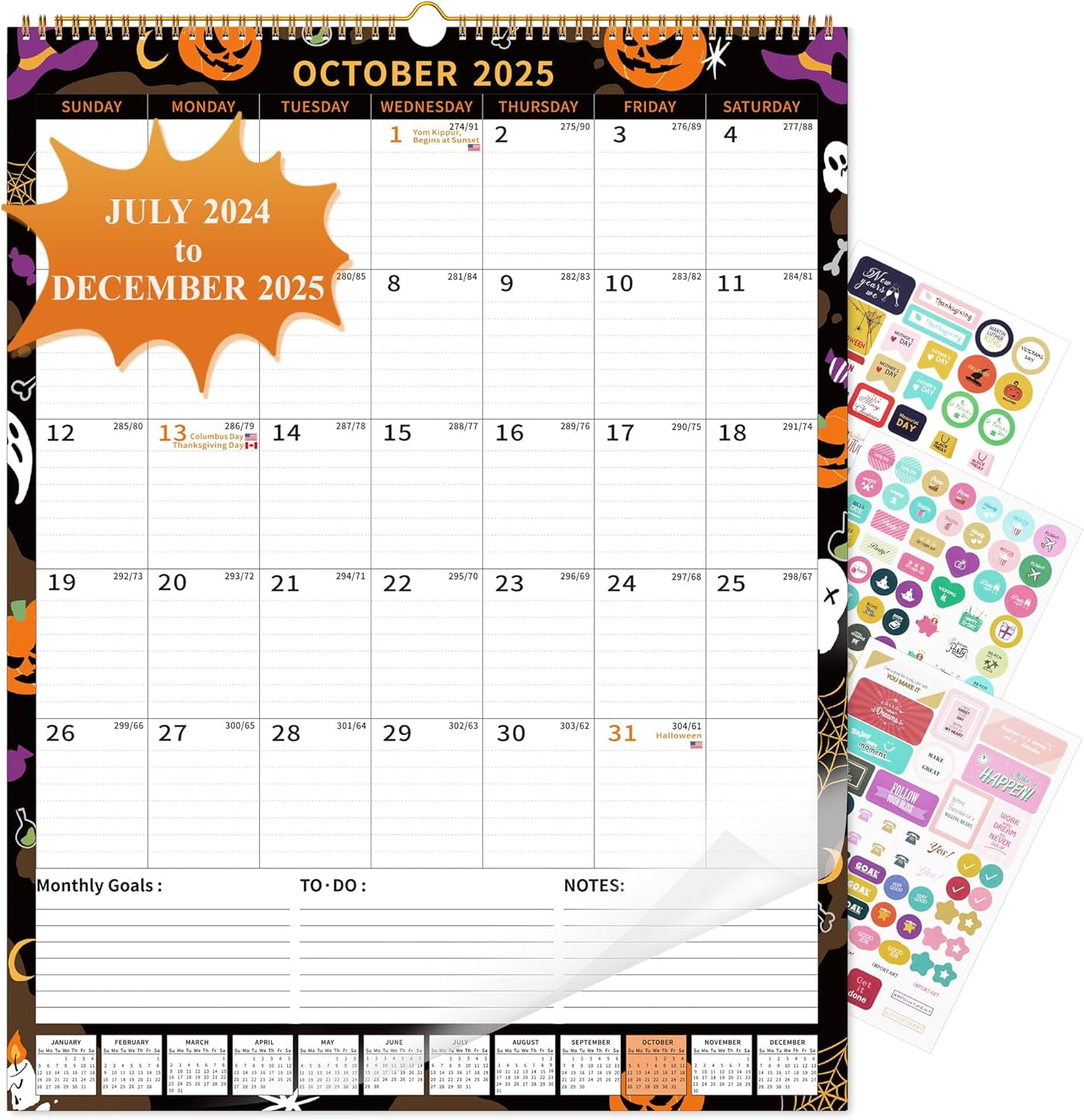 Wall Calendar 2025-2026 Large with Spiral Bound, 18 Month Big Calendar ...