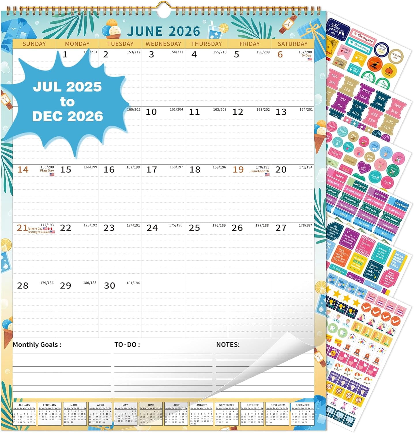 Wall Calendar 2025-2026 Large with Spiral Bound, 18 Month Big Calendar ...