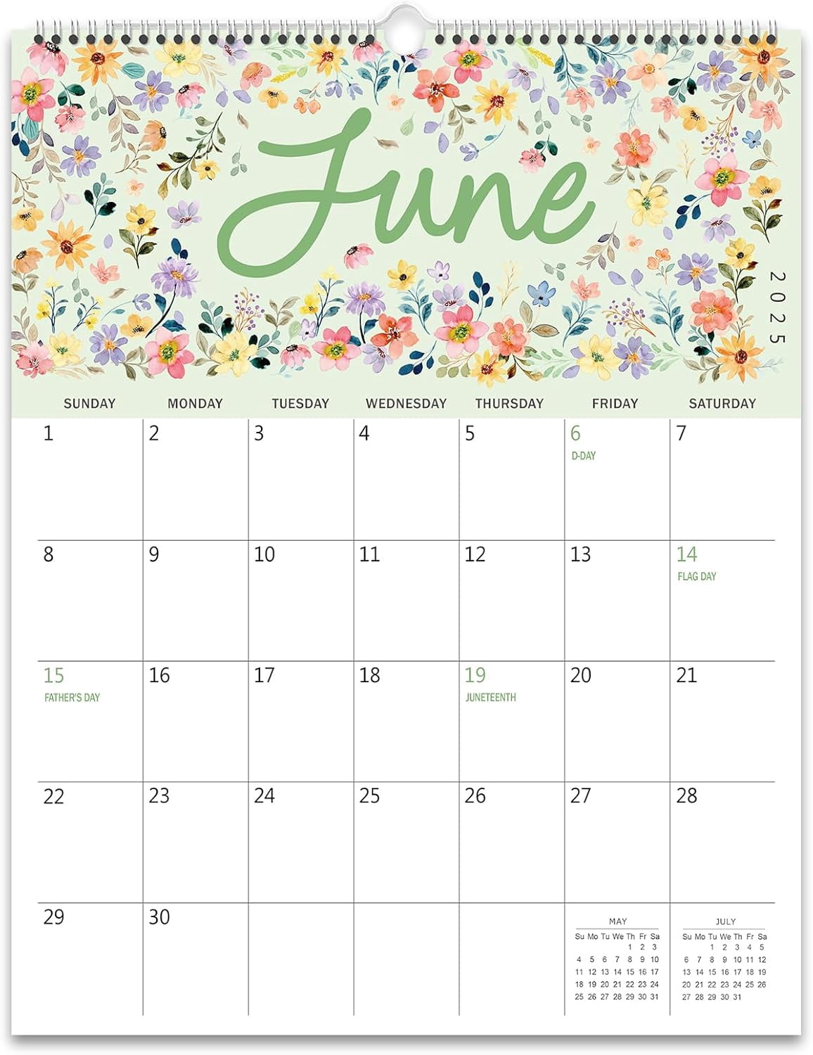 Wall Calendar 2025, Floral Vibes Calendar Wall 2025, 19-Months Hanging ...