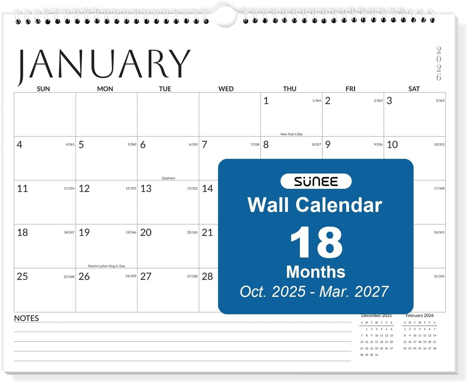 Wall Calendar 2026 18 Months Oct. 2025 - Mar. 2027, 14.5"x11.5" Big ...