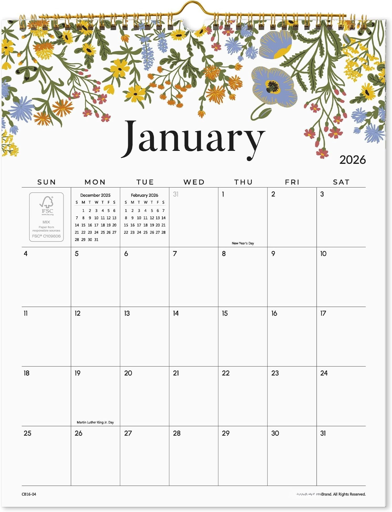 Wall Calendar 2026, Floral Design Wall Calendar with Thick Paper, 18 ...