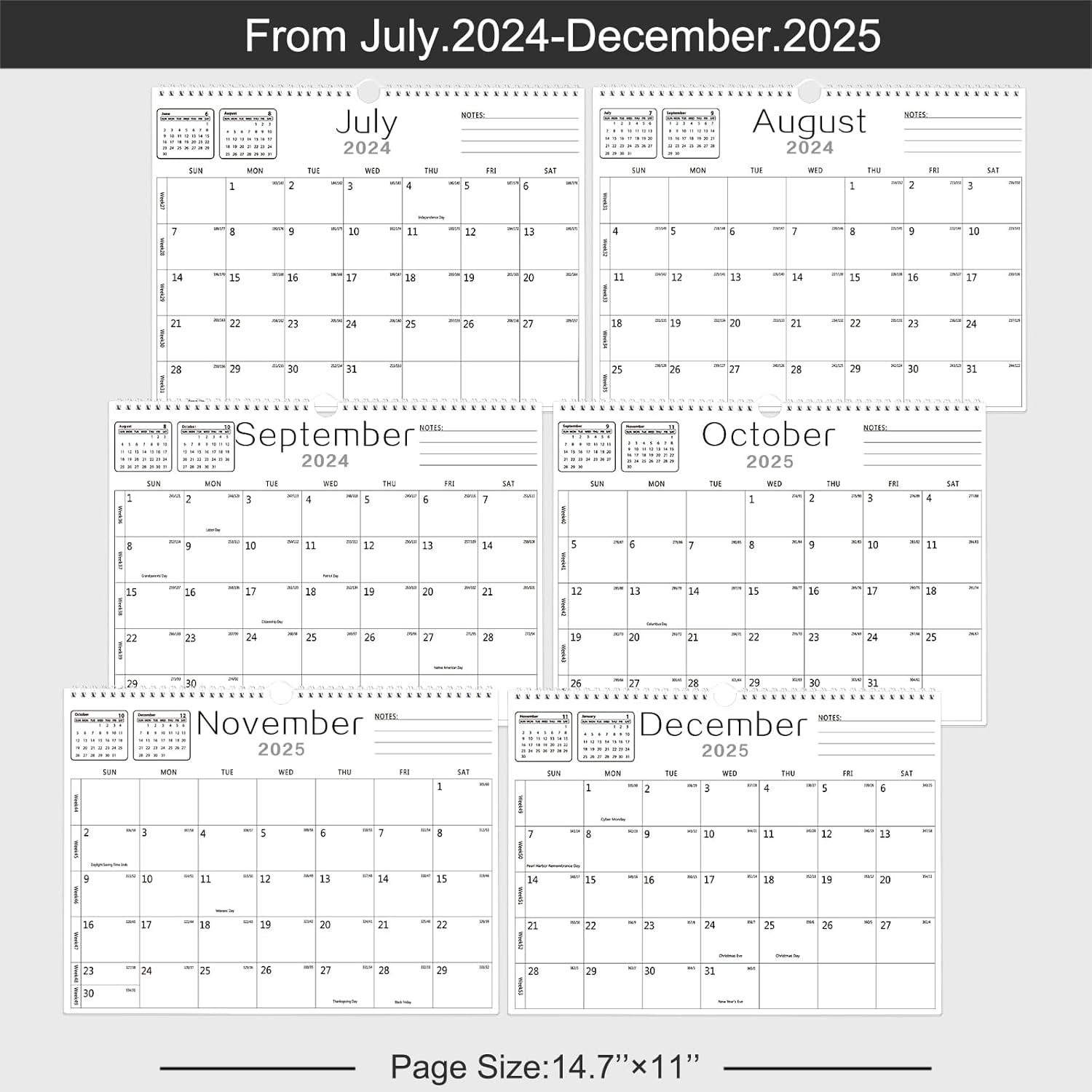 Wall Calendar -Calendar 2024~2025 From Jul. 2024 To Dec. 2025 18 Months ...