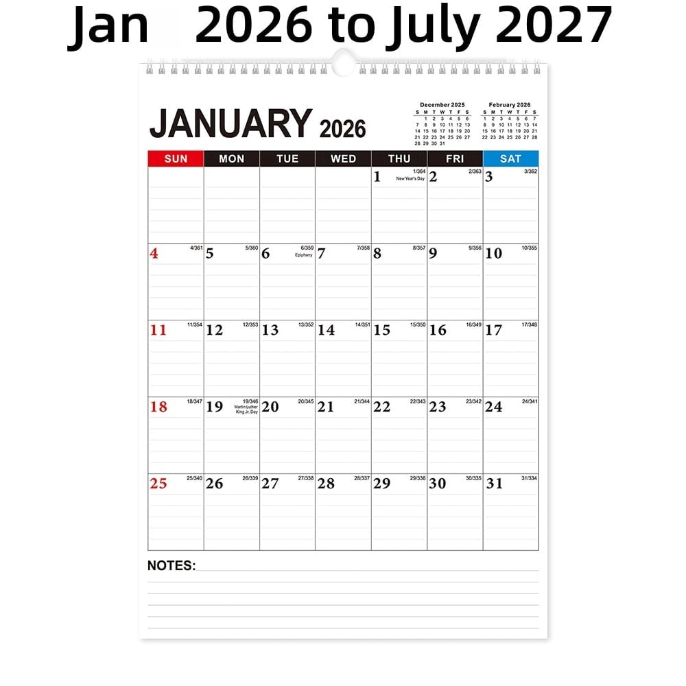 2026 Wall Calendar, Jan 2026- June 2027, Blocks and Julian Dates, 12" x ...