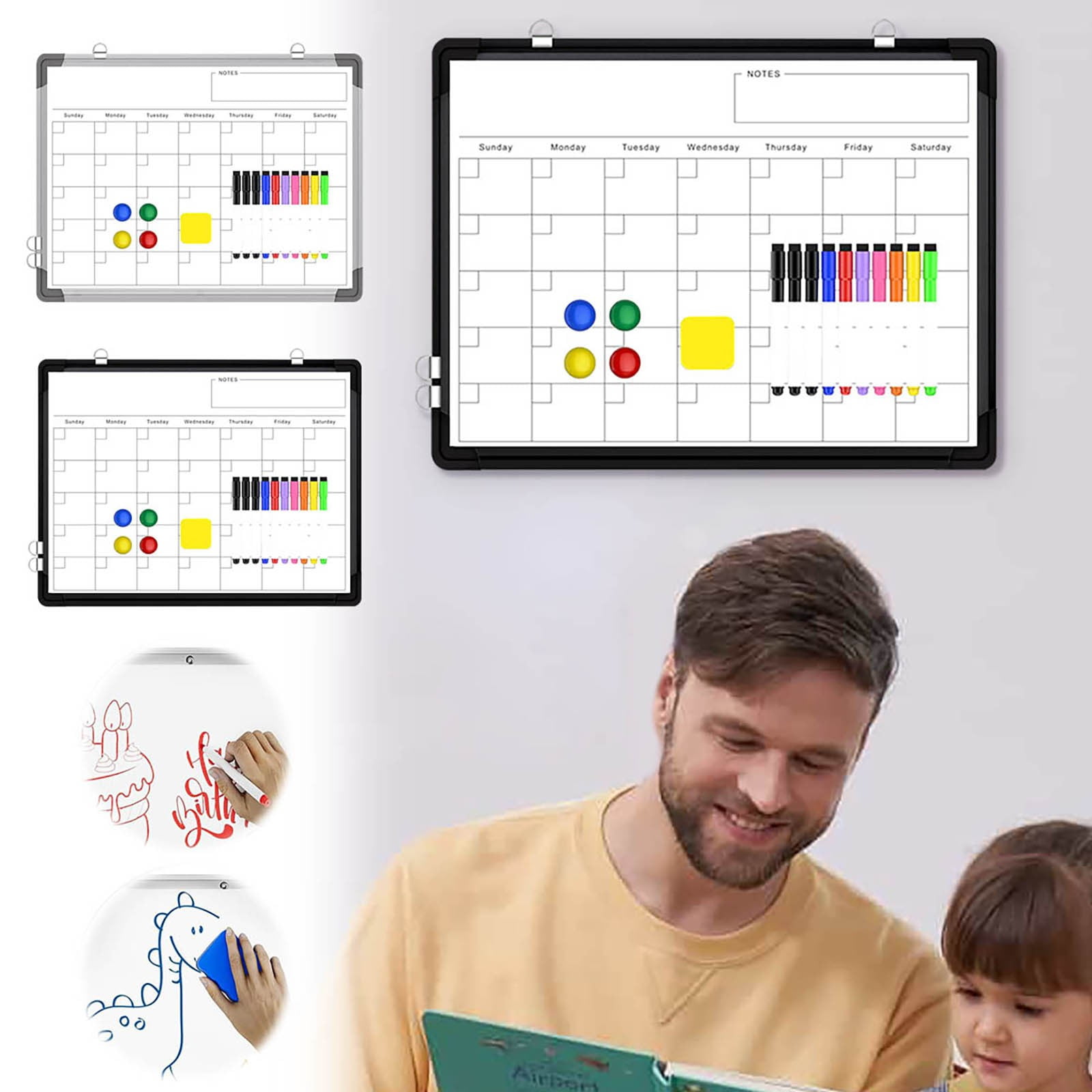 Wall Calendar Whiteboard, 1ml Marker, Magnetic, Large 24x36, Office ...