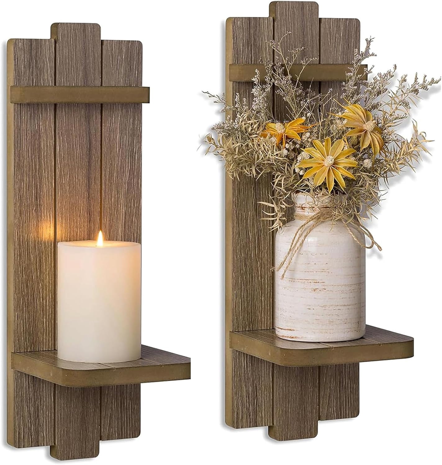Wall Candle Holder for Farmhouse: Wood Wall Mounted Wall Shelves Candle ...