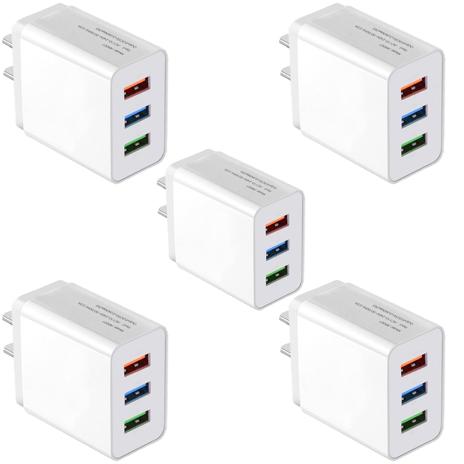 Wall Charger Plug, 5-Pack 3.1A 3-Muti Port USB Adapter Power Plug ...