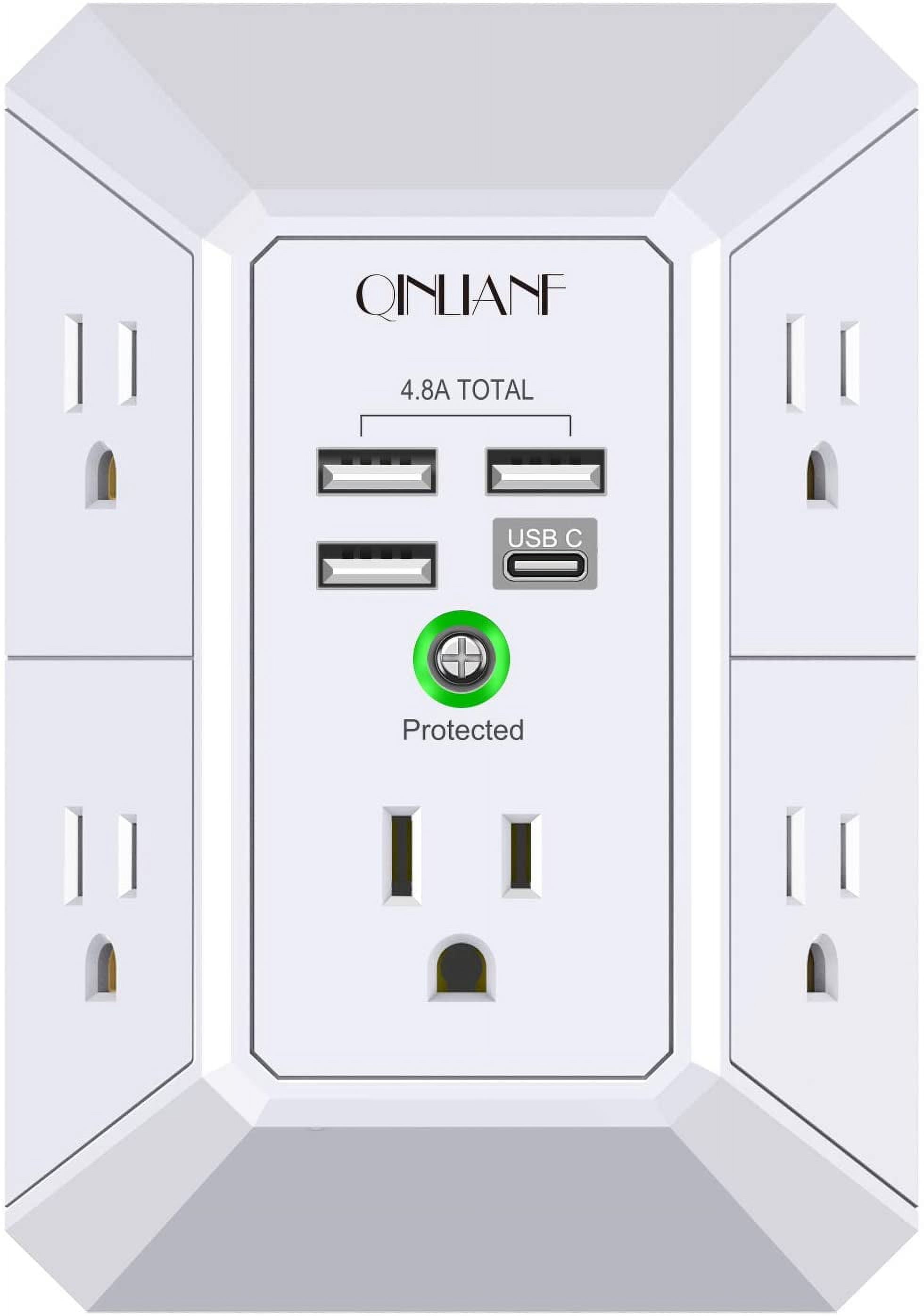 Wall Charr, Sur Protector, 5 Outlet Extender with 4 USB Charging Ports ...