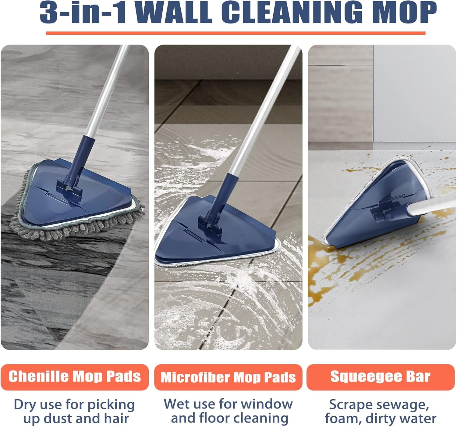Wall Cleaner Mop with Long Handle 82 Inches, 3-in-1 Ceiling Cleaning ...