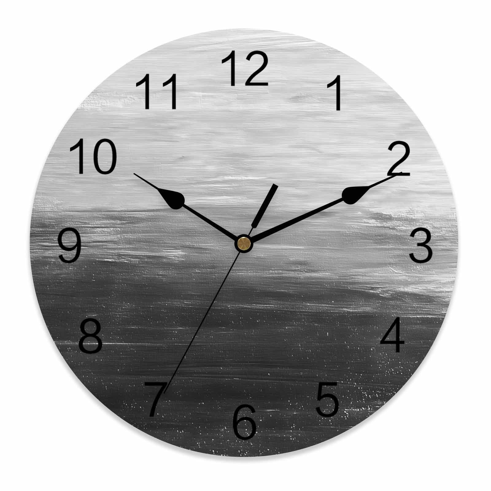 Wall Clock 10 Inch Black and White Brush Stroke Textured Round Silent ...