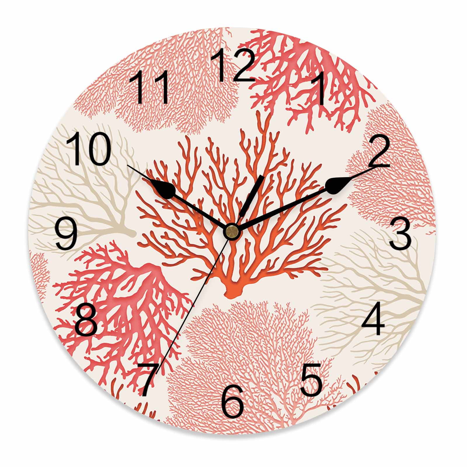 Wall Clock 10 Inch Coral Pink Red Round Silent Decorative Wall Clocks ...