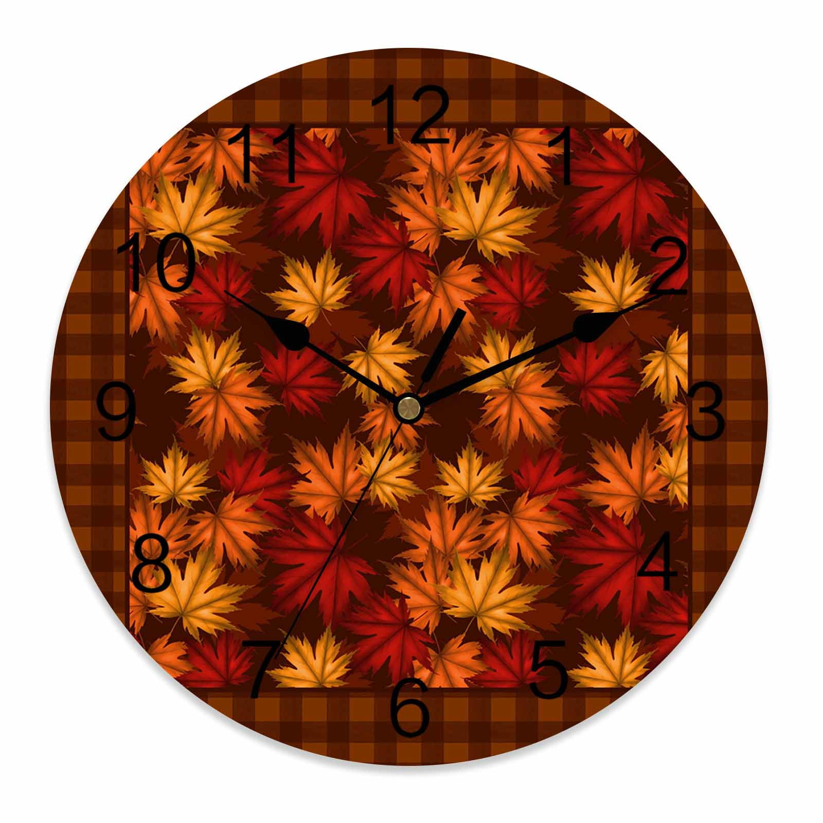 Wall Clock 10 Inch Fall Autumn Maple Leaf Round Silent Decorative Wall ...