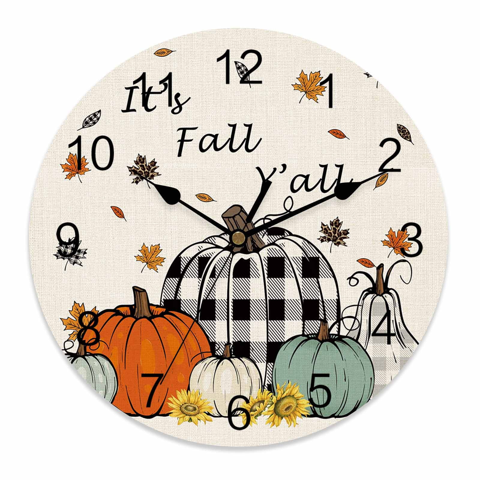 Wall Clock 10 Inch Farmhouse Fall Thanksgiving Round Silent Decorative ...